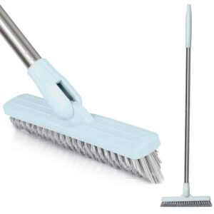 affogato floor scrub brush bathroom long handle bathtub push broom shower tile grout scrubber rotatable indoor kitchen scrubbing cleaning brush for hard to reach areas - light blue