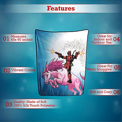 Marvel Deadpool Unicorn Fleece Throw Blanket for Adults & Kids - Softest and Comfy Blanket - Measures 60 x 45 Inches to Suit All Ages | Bazillion Dreams