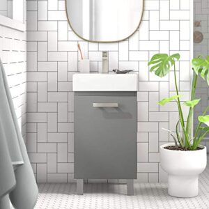 luca kitchen & bath lc17xgp brielle 16.5” single sink bathroom vanity in gray with porcelain countertop-freestanding or wall mounted, grey