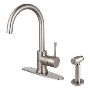 kingston brass ls8578dlbs concord single-handle kitchen faucet with brass sprayer, brushed nickel, 7-7/16 inch spout reach