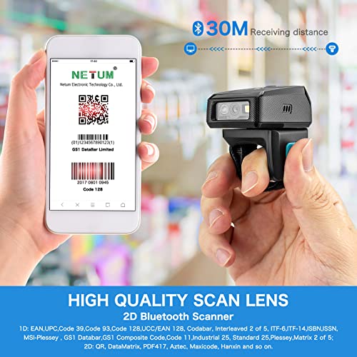 NETUM Bluetooth 2D QR Ring Barcode Scanner, Wearable Mini Bar Code Reader with Charging Cradle and Built-in Memory, Fast and Precise scanning - RS9000