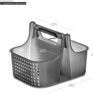 madesmart 2-Compartment Soft Grip Shower Tote for Bathroom Organization, Plastic Storage Shower Caddy Bucket, Small, Carbon