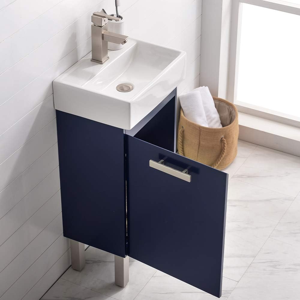 LUCA Kitchen & Bath LC17XBP Brielle 16.5” Single Sink Bathroom Vanity Porcelain Countertop-Freestanding or Wall Mounted, Midnight Blue