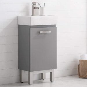 LUCA Kitchen & Bath LC17XGP Brielle 16.5” Single Sink Bathroom Vanity in Gray with Porcelain Countertop-Freestanding or Wall Mounted, Grey