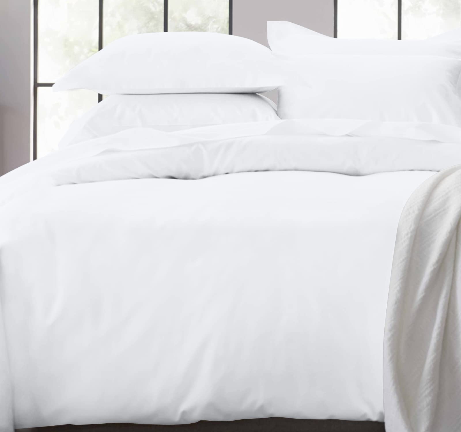 Marina Shades 100% Egyptian Cotton Twin/Twin XL 3 Pc Solid Duvet Cover Set with Pillowcases 1000 Thread Count Super Soft Breathable Fade Resistant Anti-Pilling Hotel Class Luxury Bedding (White)