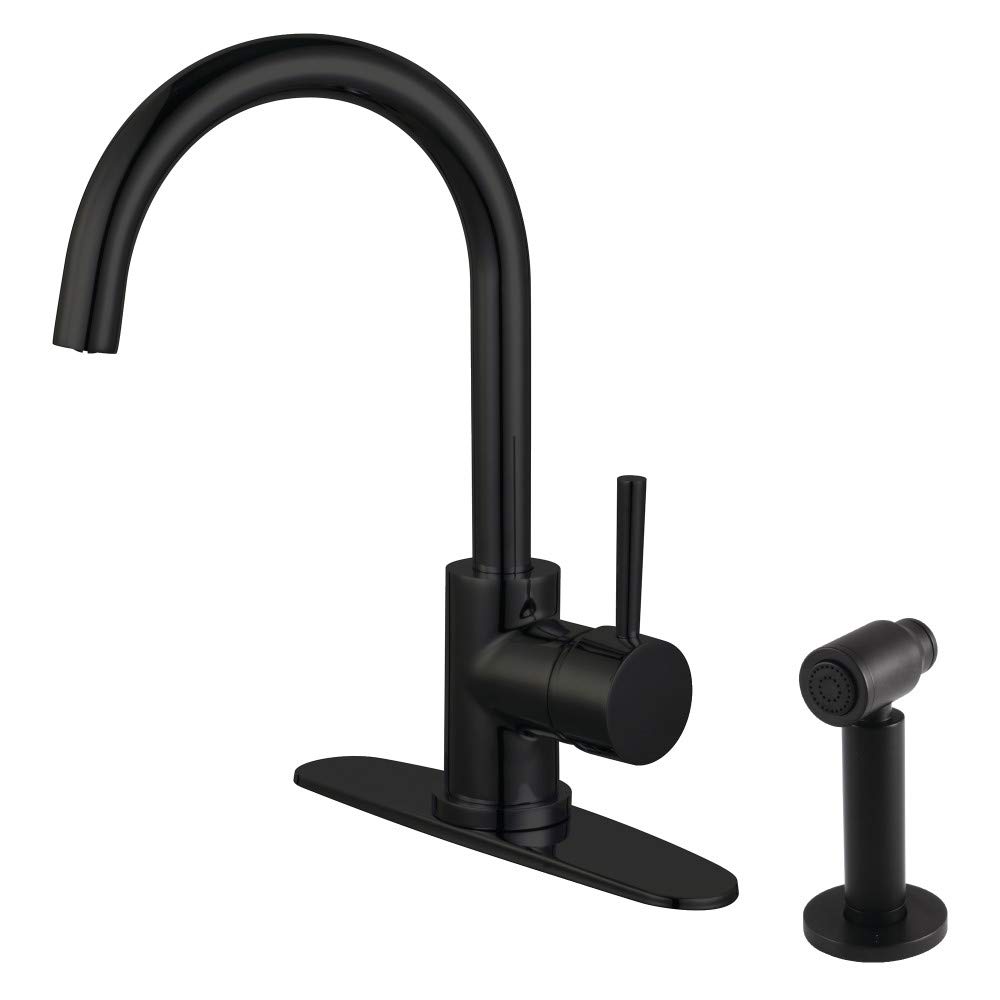 Kingston Brass LS8570DLBS Concord Single-Handle Kitchen Faucet with Brass Sprayer, Matte Black, 7-7/16 inch Spout Reach