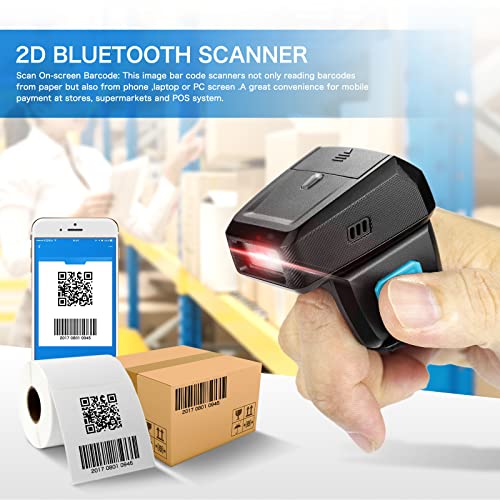 NETUM Bluetooth 2D QR Ring Barcode Scanner, Wearable Mini Bar Code Reader with Charging Cradle and Built-in Memory, Fast and Precise scanning - RS9000