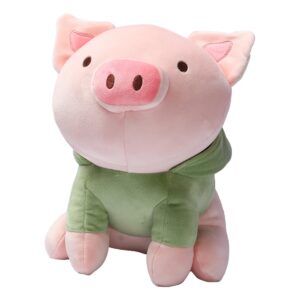 miniso 12'' sitting piglet stuffed animal plush kawaii body pillow - pig cute soft plushies, piglet plush throw pillow doll plush toy valentine's day gift for boy girl kids children (dinosaur hoodie)