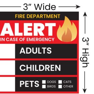 4 Pack - 3" Emergency Alert People and Pet Finder Sticker/Decal - Adults, Children and Pets - Fire Department and Rescue Safety Alert Decal for Window and Door Application