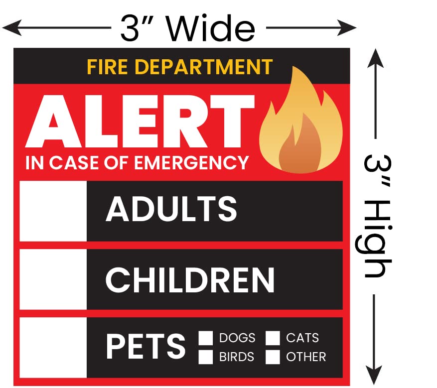 4 Pack - 3" Emergency Alert People and Pet Finder Sticker/Decal - Adults, Children and Pets - Fire Department and Rescue Safety Alert Decal for Window and Door Application