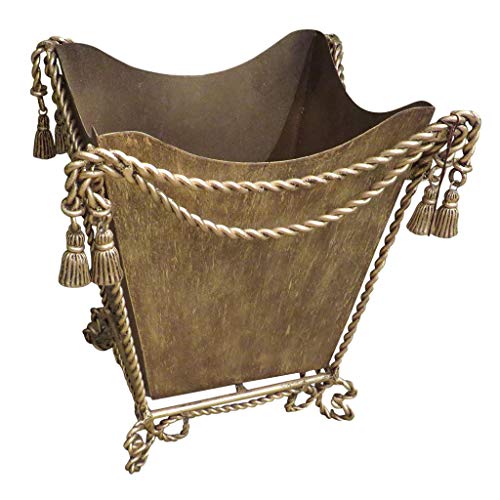 MY SWANKY HOME Luxe Antique Style Gold Iron Waste Basket Swag Tassel Ornate Romantic Bathroom