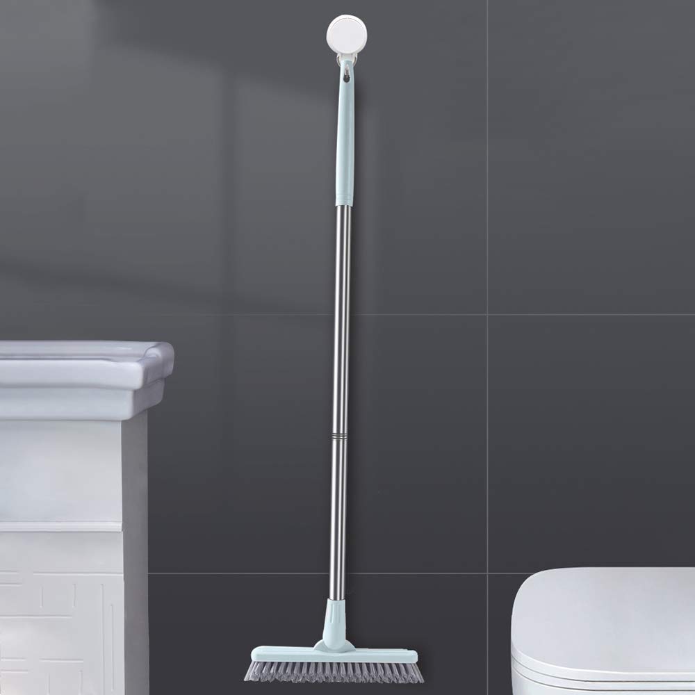 Affogato Floor Scrub Brush Bathroom Long Handle Bathtub Push Broom Shower Tile Grout Scrubber Rotatable Indoor Kitchen Scrubbing Cleaning Brush for Hard to Reach Areas - Light Blue