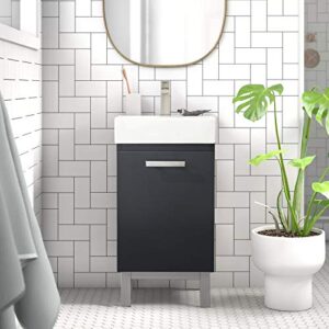 luca kitchen & bath lc17xkp brielle 16.5” single sink bathroom vanity in black with porcelain countertop-freestanding or wall mounted