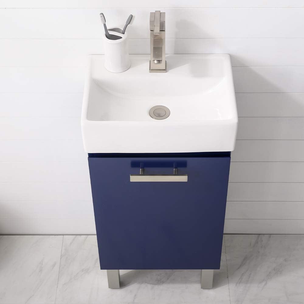 LUCA Kitchen & Bath LC17XBP Brielle 16.5” Single Sink Bathroom Vanity Porcelain Countertop-Freestanding or Wall Mounted, Midnight Blue