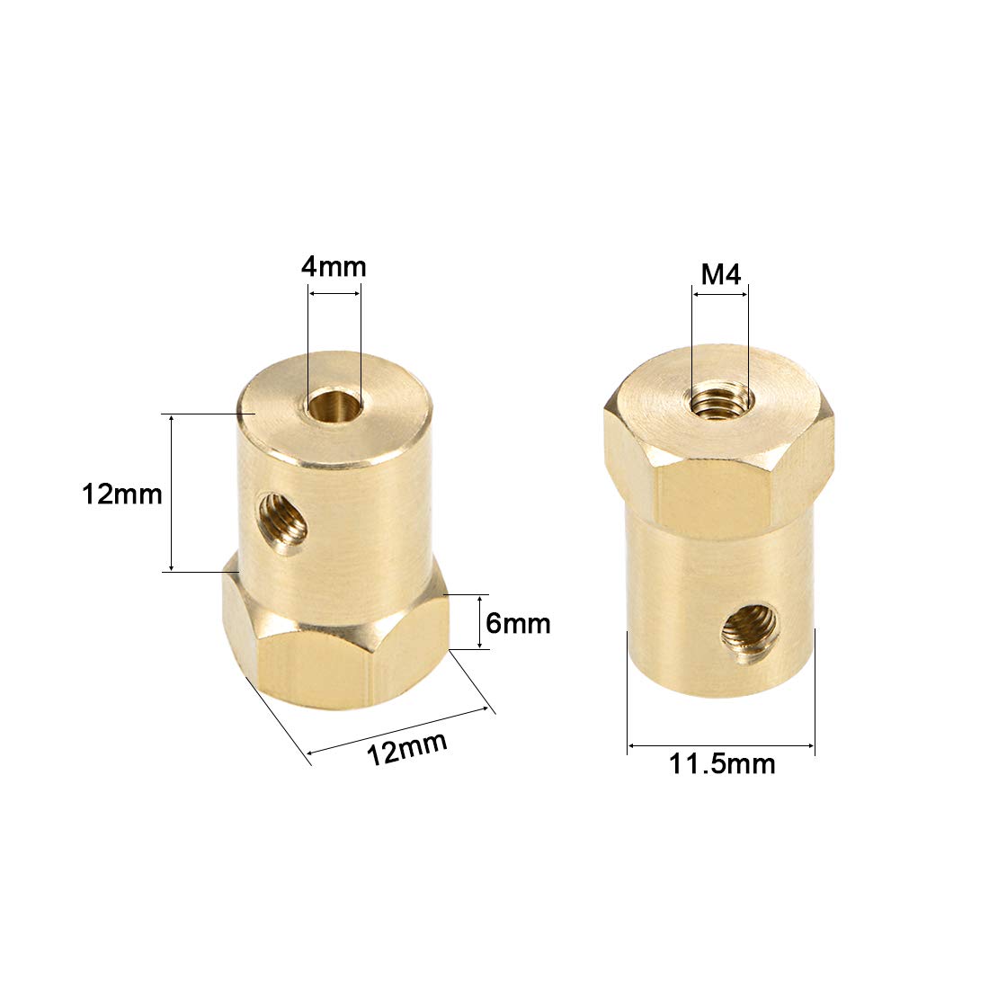 uxcell Hex Coupler 4mm Bore Motor Hex Brass Shaft Coupling Flexible Connector for Car Wheels Tires Shaft Motor 8pcs