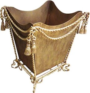 my swanky home luxe antique style gold iron waste basket swag tassel ornate romantic bathroom