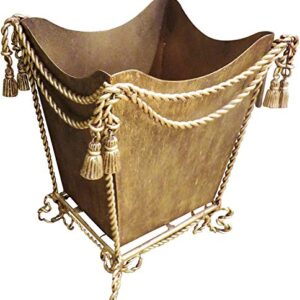 MY SWANKY HOME Luxe Antique Style Gold Iron Waste Basket Swag Tassel Ornate Romantic Bathroom