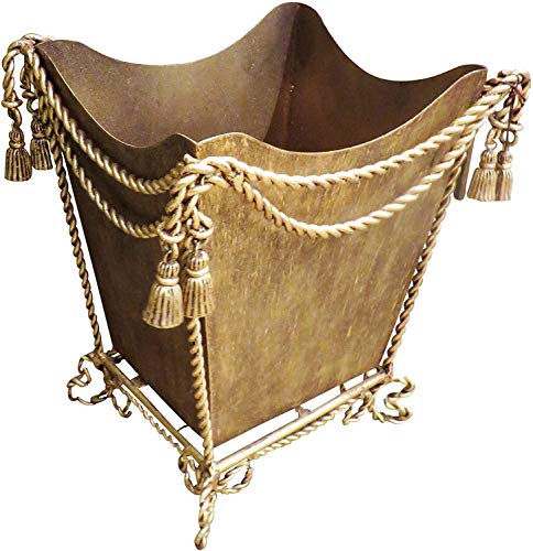 MY SWANKY HOME Luxe Antique Style Gold Iron Waste Basket Swag Tassel Ornate Romantic Bathroom