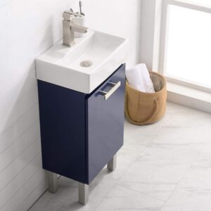 LUCA Kitchen & Bath LC17XBP Brielle 16.5” Single Sink Bathroom Vanity Porcelain Countertop-Freestanding or Wall Mounted, Midnight Blue