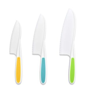 3 piece nylon knives for kids kids nylon knife set kid safe knives for cooking & cutting kitchen lettuce & salad knives kids serrated knife in 3 sizes & colors plastic knifes for kids christmas gift