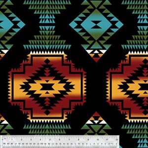 Native American Design Black Anti-Pill No-Sew Throw Fleece Fabric Kit (50x60)