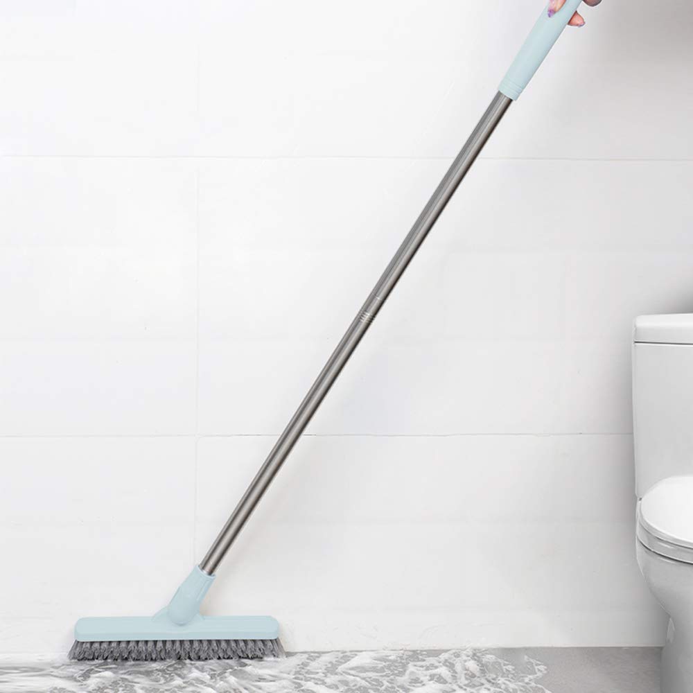 Affogato Floor Scrub Brush Bathroom Long Handle Bathtub Push Broom Shower Tile Grout Scrubber Rotatable Indoor Kitchen Scrubbing Cleaning Brush for Hard to Reach Areas - Light Blue