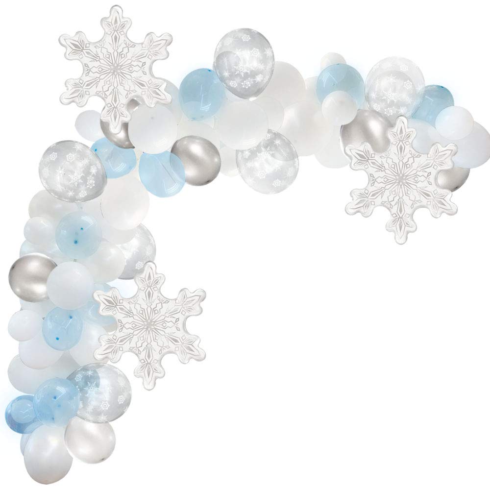 CYMYLAR 79pcs Winter Balloon Garland Arch Kit Ice Snow Crystal Blue Snowflake Foil Balloon Pearl White Pearl Grey Balloons for Christmas New Year's Day Frozen Theme Birthday Baby Shower Party Decor