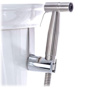 bidet - stainless steel - hand-held sprayer attaches to toilet - 59-inch hose convenient for additional cleaning activities - three pressure levels - toilet hook holder - brushed finish