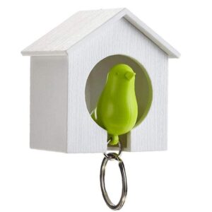 amoyer 1pc whistle bird house keychain rack creative wall mount hook key hanger holder cute sparrow key holder keyring gift(random color)