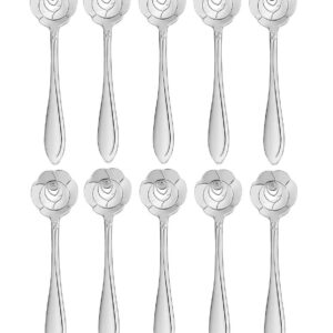 20 Pieces Stainless Steel Rose Flower Coffee Spoon Dessert Spoon Sugar Spoon Ice Cream Spoon Stirring Spoon Tea Spoon Milkshake Spoon Set for Tableware Kitchen, Cafe or Bar