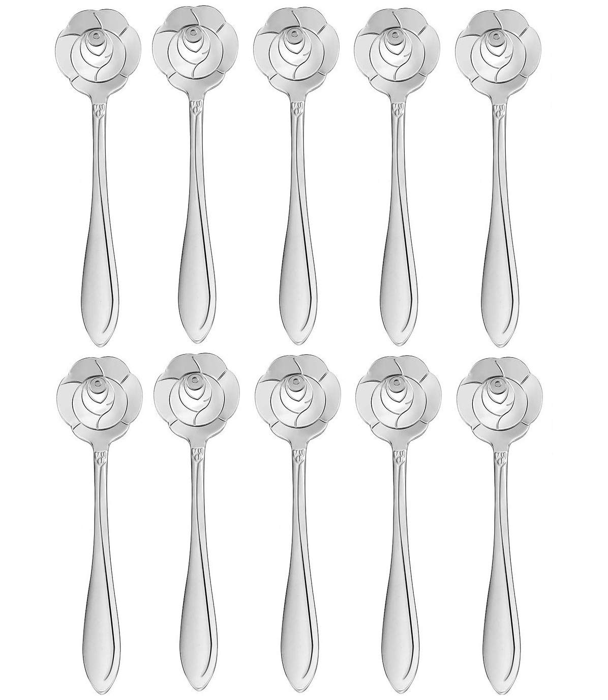 20 Pieces Stainless Steel Rose Flower Coffee Spoon Dessert Spoon Sugar Spoon Ice Cream Spoon Stirring Spoon Tea Spoon Milkshake Spoon Set for Tableware Kitchen, Cafe or Bar