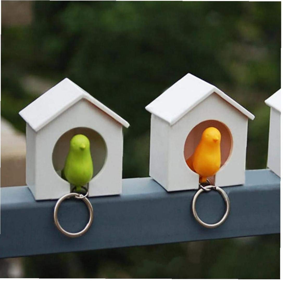 AMOYER 1pc Whistle Bird House Keychain Rack Creative Wall Mount Hook Key Hanger Holder Cute Sparrow Key Holder Keyring Gift(Random Color)