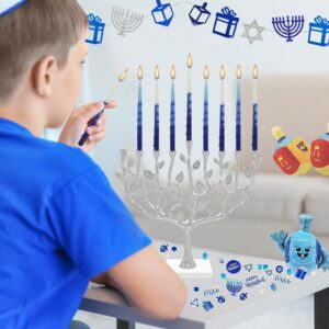 The Dreidel Company Dripless Deluxe Tapered Pastel Blue and White Hanukkah Menorah Candles for All 8 Nights of Chanuka