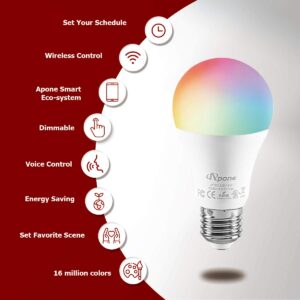 Apone Smart Wi-Fi RGB LED A19 8W Light Bulb (2PK)