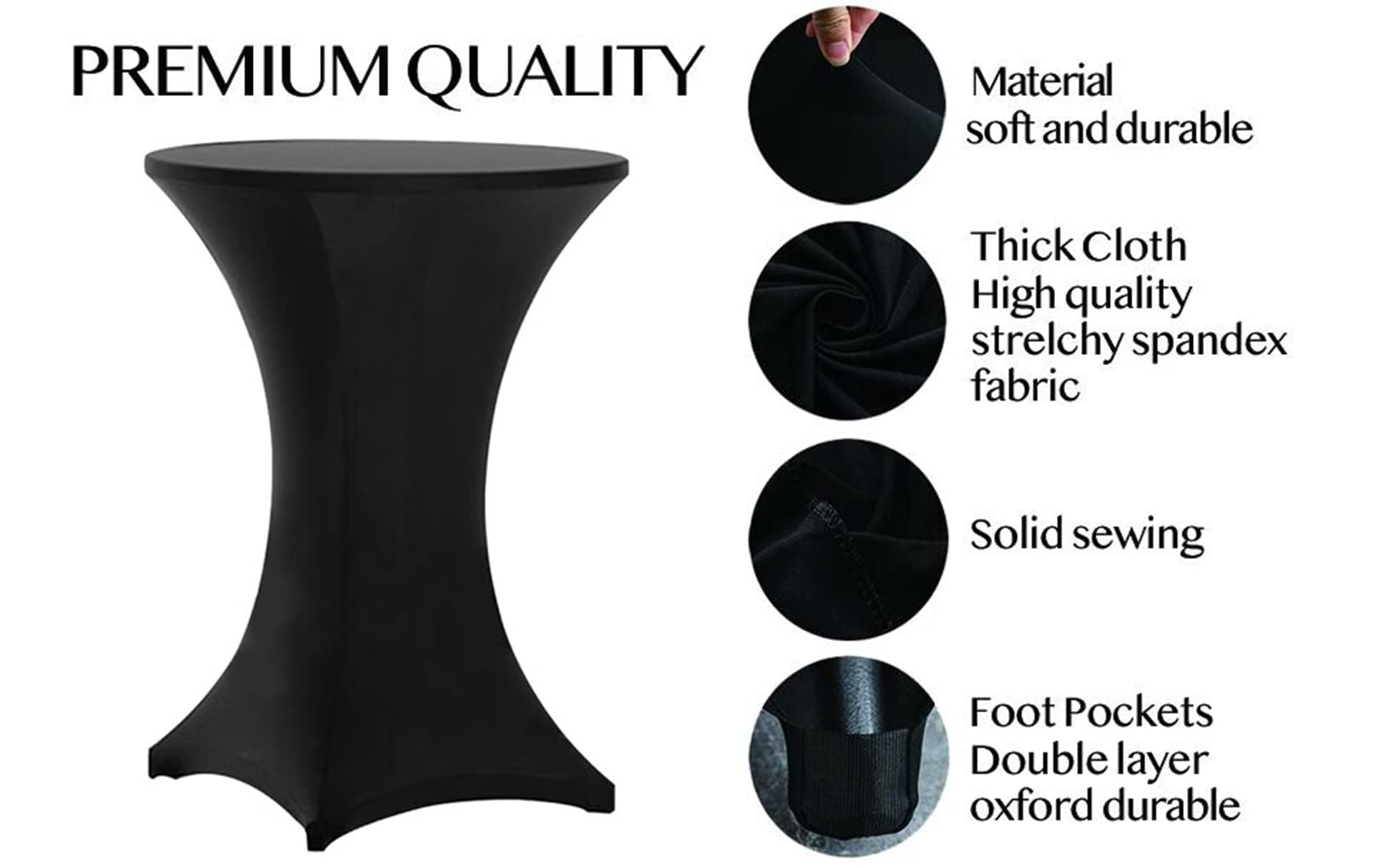 Tina's 2 Pack 36x43 Inch Highboy Spandex Cocktail Table Covers Black, Cocktail Table Spandex Covers, Fitted Stretch Cocktail Table Tablecloth for Round Tables (2PC 36X43 Black)