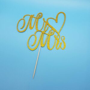 Mr and Mrs Cake Topper, Bride and Groom Sign Wedding, Engagement Cake Toppers Decorations, Double Sided Gold Glitter