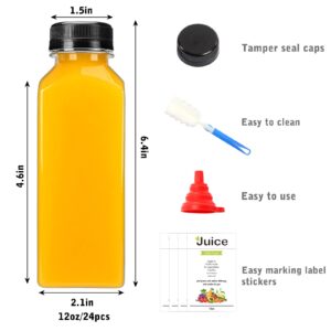 DEPEPE 24pcs 12oz Juice Bottles, Plastic Juice Bottles with Caps, Empty Clear Containers with Tamper Seal Lids for Juicing, Smoothie Milk Water and Other Beverages