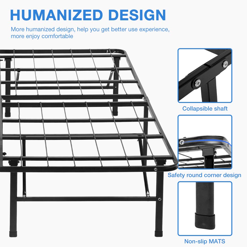 Black Metal Bed Frame Platform Twin Size 14 Inch Heavy Duty Steel Box Spring Mattress Foundation with Storage