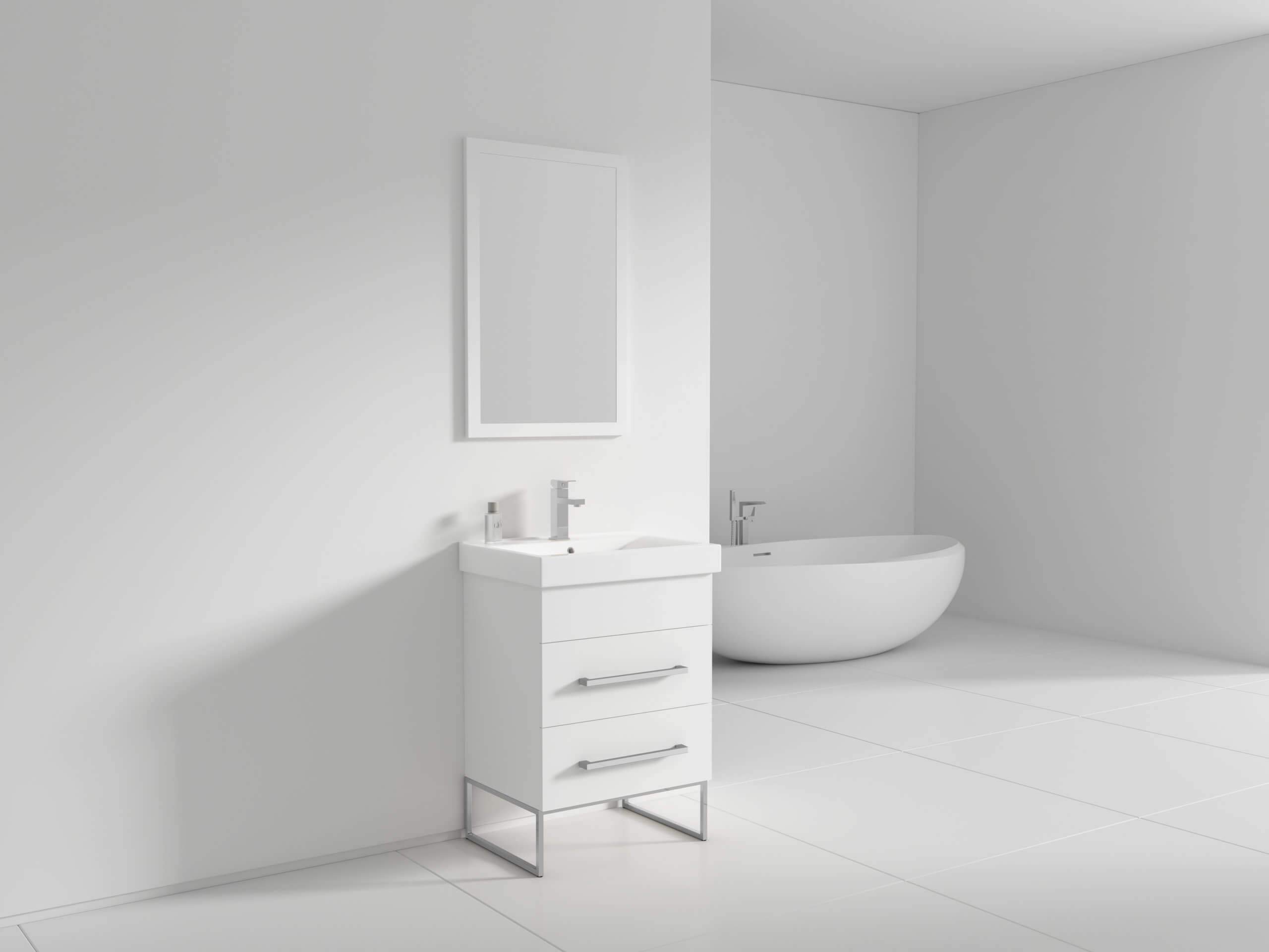 Fine Fixtures - Modern White 24" Bathroom Vanity Set,Chrome Hardware, vitreous China Sink Top