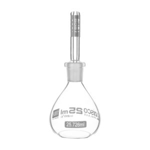 EISCO Pycnometer, Calibrated, 25mL - Specific Gravity Bottle with Flat Bottom & Perforated Stopper - Borosilicate 3.3 Glass