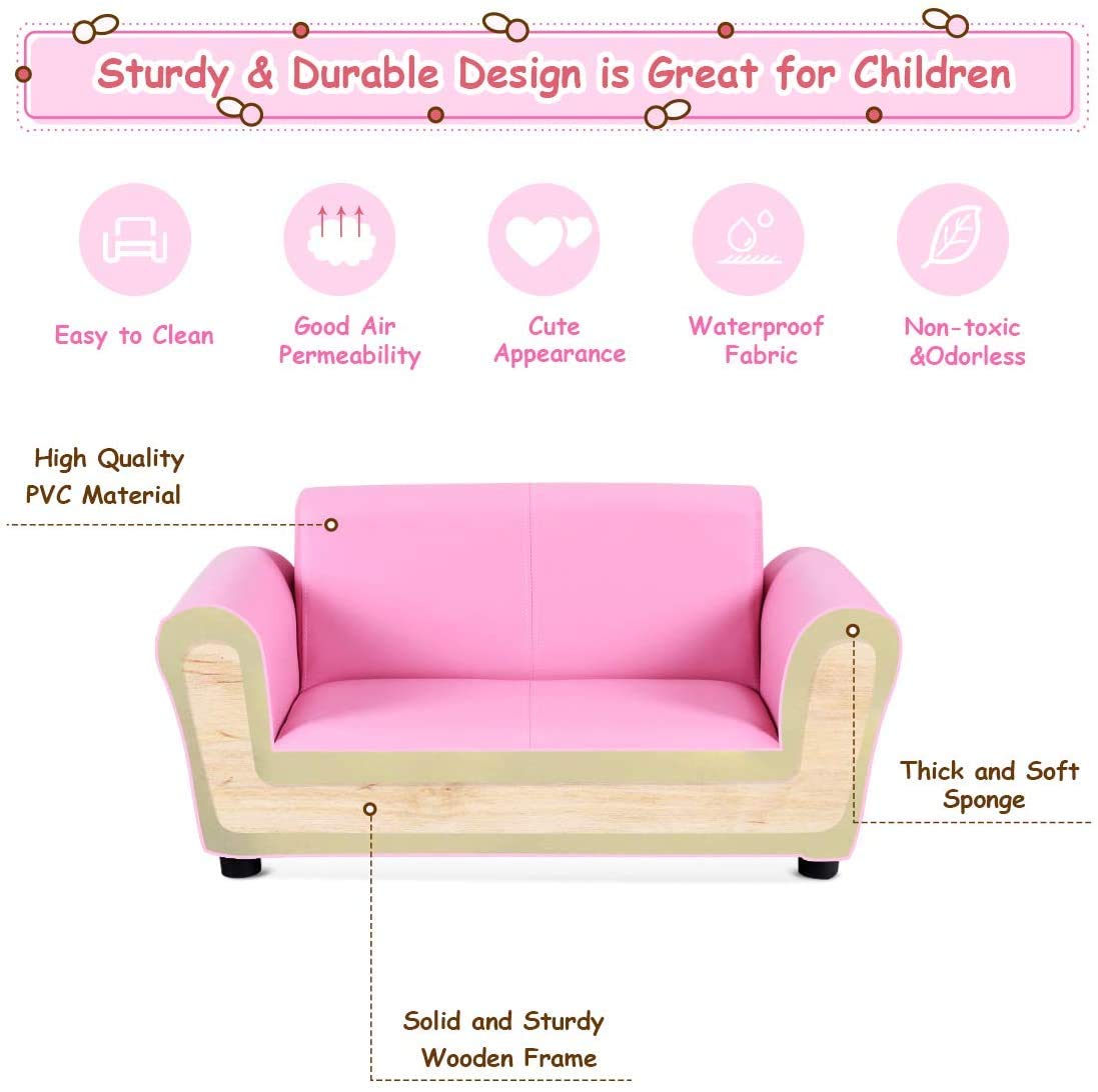 GLACER Kids Sofa with Footstool, Upholstered Toddler Couch Chair for Boys and Girls, 2 Seat Baby Sofa Chair Children Armchair with Sturdy Wood Construction, ASTM and CPSIA Certified (Pink)