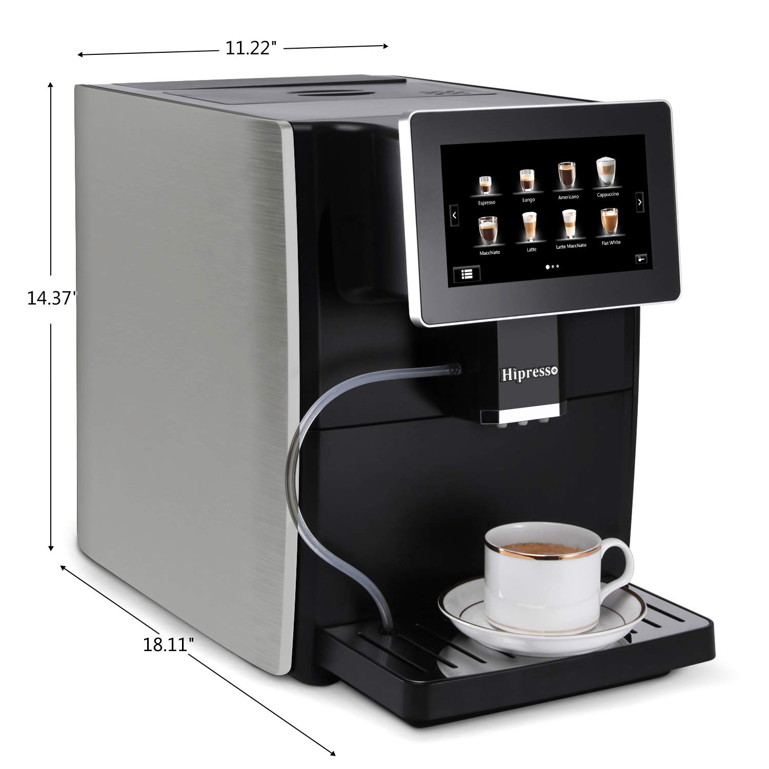 Hipresso Super-automatic Espresso Coffee Machine with Large 7 Inches HD TFT Display for Brewing Americano,Cappuccino, Latte, Macchiato,Flat White, Espresso Drinks