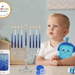 The Dreidel Company Dripless Deluxe Tapered Pastel Blue and White Hanukkah Menorah Candles for All 8 Nights of Chanuka