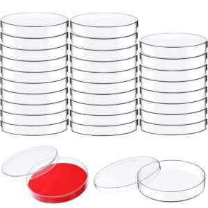 30 pack plastic petri dishes with lids,90 x 15mm bioresearch sterile petri dish,culture dishes for school science projects,seeding,storage,biological themed party