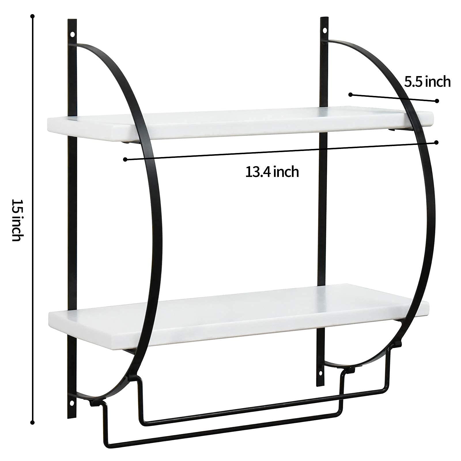 Y&ME 2 Tier Floating Bathroom Shelves with Towel Rack, Bathroom Shelves Over Toilet,White Bathroom Shelf Wall Mounted,Bathroom Towel Storage with Towel Rods for Household Decor (White)