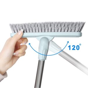 Affogato Floor Scrub Brush Bathroom Long Handle Bathtub Push Broom Shower Tile Grout Scrubber Rotatable Indoor Kitchen Scrubbing Cleaning Brush for Hard to Reach Areas - Light Blue