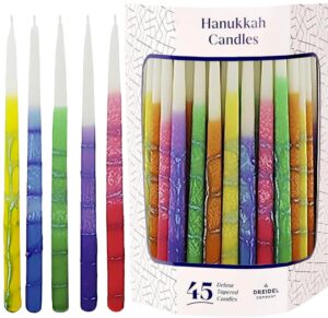 the dreidel company dripless hanukkah candles, multicolored striped deluxe tapered decorations, chanukkah menorah candles for all 8 nights (single-pack)