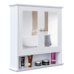 mecor mirror cabinet, bathroom wall storage cabinet, medicine cabinet with adjustable shelf, 22 x 5.1x 22.8 inches, white