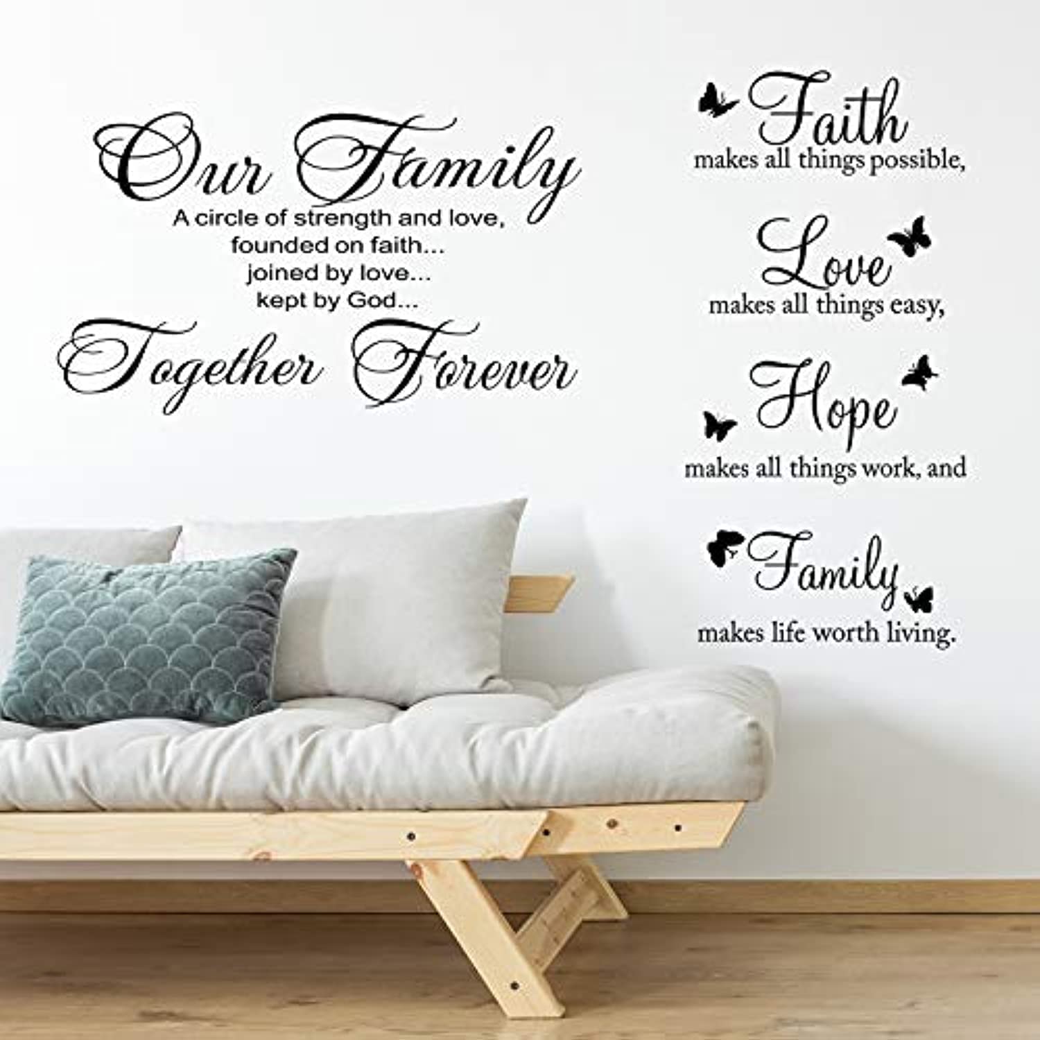 2 Sheets Bible Verse Wall Decals Wall Stickers Faith Hope Love Family Inspirational Wall Stickers Bible Verse Scripture Motivational Sayings Sticker for Home Classroom Living Room Wall Decor(Classic)