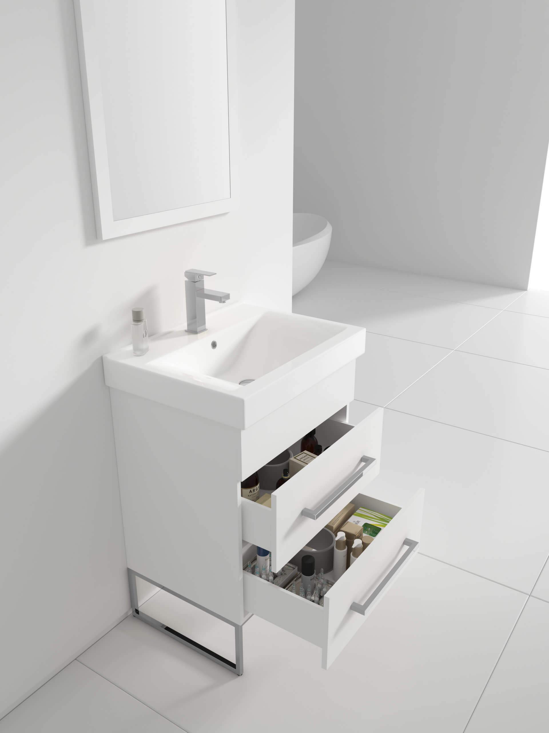 Fine Fixtures - Modern White 24" Bathroom Vanity Set,Chrome Hardware, vitreous China Sink Top